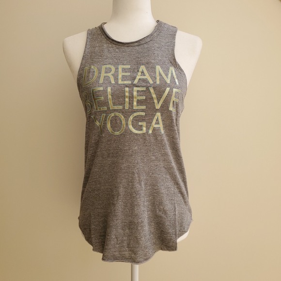 Chaser | Tops | Chaser Tank Top Xs Dream Believe Yoga Tee Gray | Poshmark